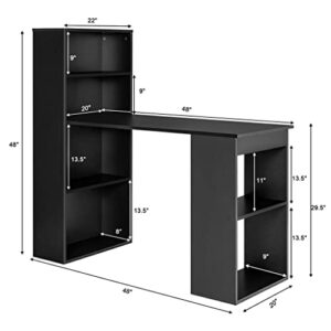 MJWDP Computer Desk Writing Workstation Office with 6 Tier Storage Shelves in Black Desk