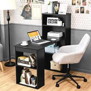 MJWDP Computer Desk Writing Workstation Office with 6 Tier Storage Shelves in Black Desk