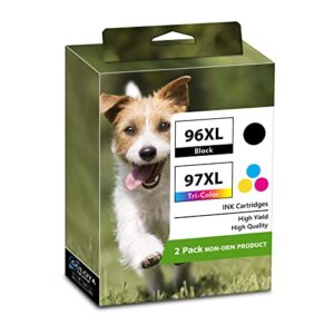 96xl 97xl high yield ink cartridges remanufactured for hp 96&97 xl work with deskjet 5940 6840 6940 6988 9800 officejet 7210 7310 7410 photosmart 2610 2710 8050 8450 printer (1 black+1 tri-color)