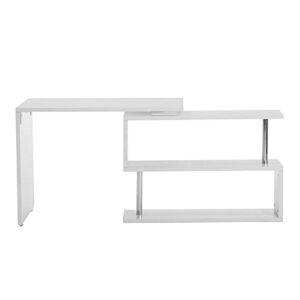 mjwdp l-shaped corner computer desk pc laptop table study workstation with 2-tier 360 degree rotatable storage shelf white