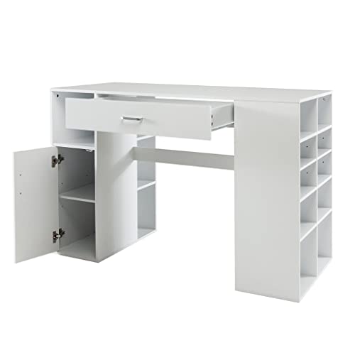 MJWDP Counter Height Sewing Craft Desk Computer Desk with Adjustable Shelves and Drawers