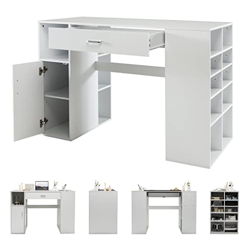 MJWDP Counter Height Sewing Craft Desk Computer Desk with Adjustable Shelves and Drawers