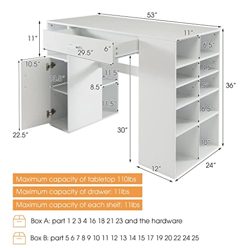 MJWDP Counter Height Sewing Craft Desk Computer Desk with Adjustable Shelves and Drawers