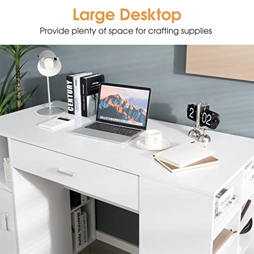 MJWDP Counter Height Sewing Craft Desk Computer Desk with Adjustable Shelves and Drawers