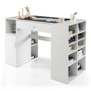 MJWDP Counter Height Sewing Craft Desk Computer Desk with Adjustable Shelves and Drawers