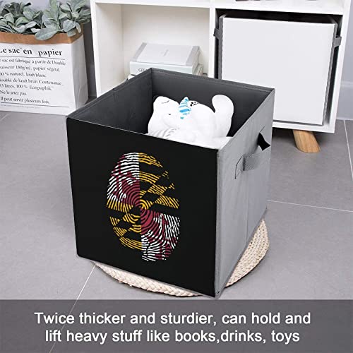 Maryland State Flag Finger Collapsible Storage Bins Cubes Organizer Trendy Fabric Storage Boxes Inserts Cube Drawers 11 Inch