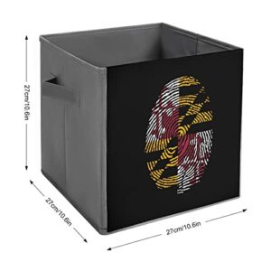 Maryland State Flag Finger Collapsible Storage Bins Cubes Organizer Trendy Fabric Storage Boxes Inserts Cube Drawers 11 Inch