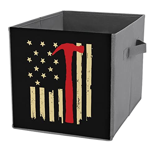 American Carpenter Flag Collapsible Storage Bins Cubes Organizer Trendy Fabric Storage Boxes Inserts Cube Drawers 11 Inch