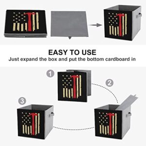 American Carpenter Flag Collapsible Storage Bins Cubes Organizer Trendy Fabric Storage Boxes Inserts Cube Drawers 11 Inch