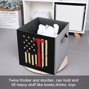 American Carpenter Flag Collapsible Storage Bins Cubes Organizer Trendy Fabric Storage Boxes Inserts Cube Drawers 11 Inch