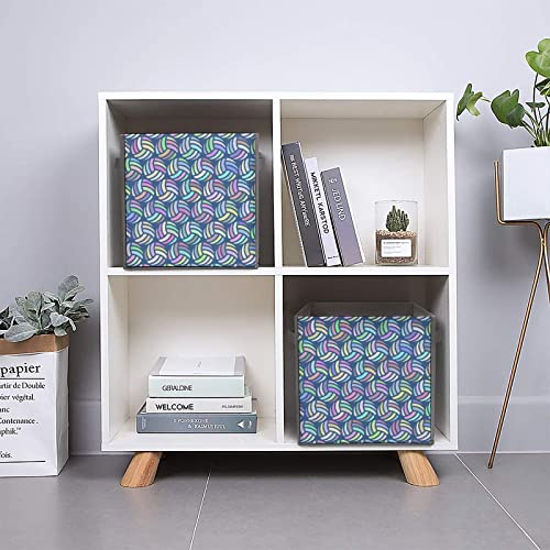 Volleyballs Colored Art Collapsible Storage Bins Cubes Organizer Trendy Fabric Storage Boxes Inserts Cube Drawers 11 Inch