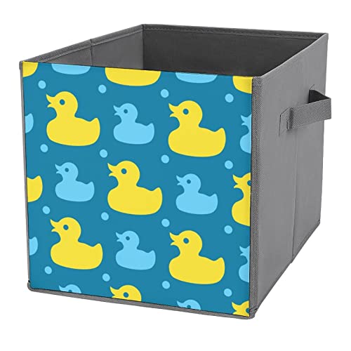 Yellow Rubber Ducks Collapsible Storage Bins Cubes Organizer Trendy Fabric Storage Boxes Inserts Cube Drawers 11 Inch