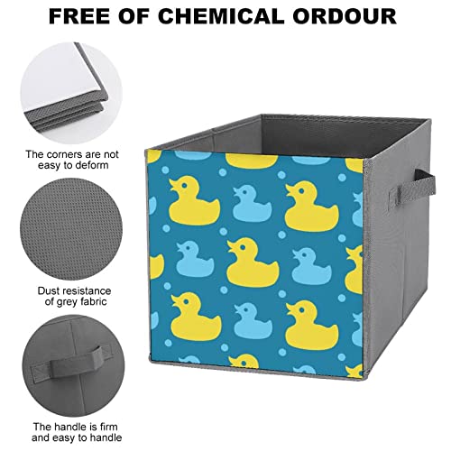 Yellow Rubber Ducks Collapsible Storage Bins Cubes Organizer Trendy Fabric Storage Boxes Inserts Cube Drawers 11 Inch