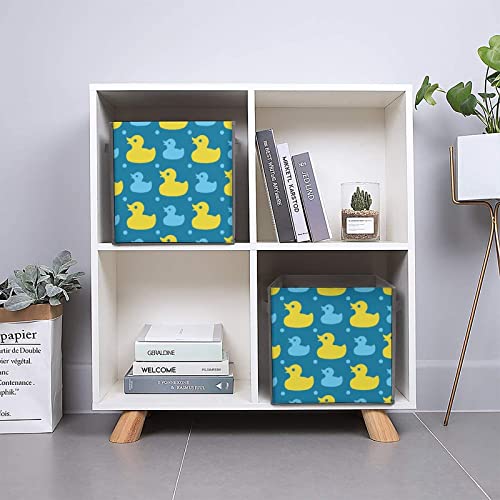 Yellow Rubber Ducks Collapsible Storage Bins Cubes Organizer Trendy Fabric Storage Boxes Inserts Cube Drawers 11 Inch