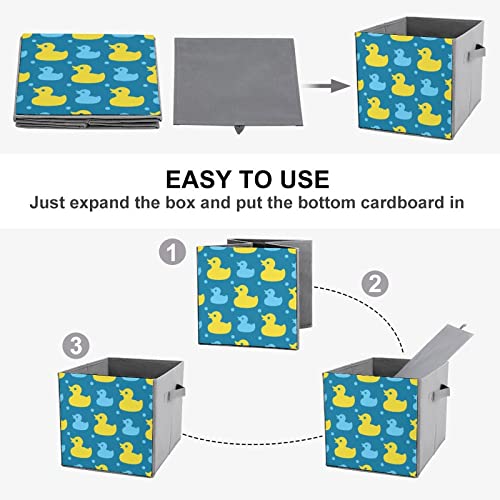 Yellow Rubber Ducks Collapsible Storage Bins Cubes Organizer Trendy Fabric Storage Boxes Inserts Cube Drawers 11 Inch