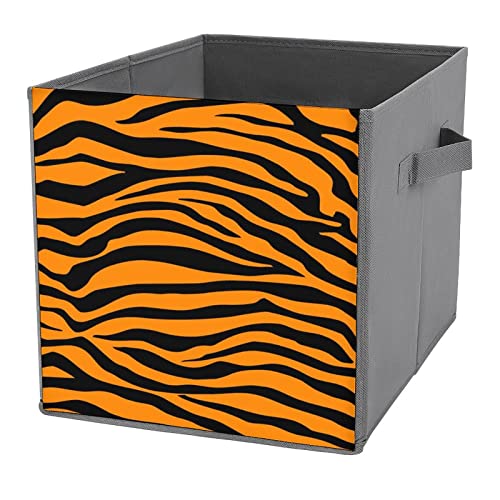 Tiger Stripes Collapsible Storage Bins Cubes Organizer Trendy Fabric Storage Boxes Inserts Cube Drawers 11 Inch