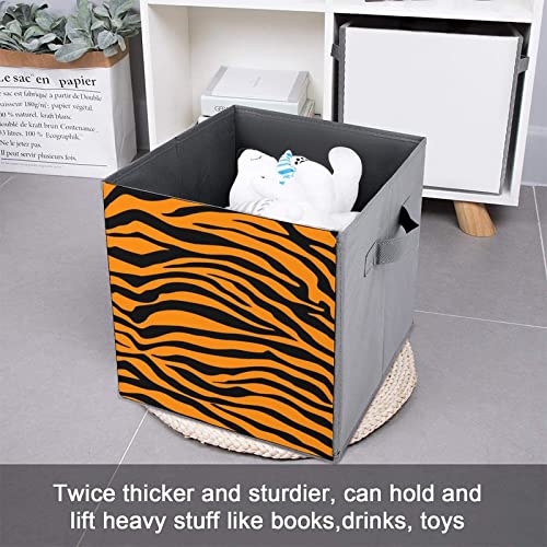 Tiger Stripes Collapsible Storage Bins Cubes Organizer Trendy Fabric Storage Boxes Inserts Cube Drawers 11 Inch