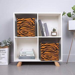 Tiger Stripes Collapsible Storage Bins Cubes Organizer Trendy Fabric Storage Boxes Inserts Cube Drawers 11 Inch