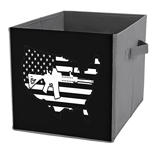 Black American Gun Flag Collapsible Storage Bins Cubes Organizer Trendy Fabric Storage Boxes Inserts Cube Drawers 11 Inch