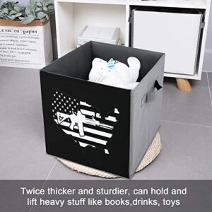 Black American Gun Flag Collapsible Storage Bins Cubes Organizer Trendy Fabric Storage Boxes Inserts Cube Drawers 11 Inch