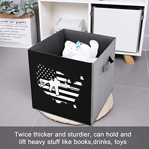 Black American Gun Flag Collapsible Storage Bins Cubes Organizer Trendy Fabric Storage Boxes Inserts Cube Drawers 11 Inch