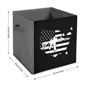 Black American Gun Flag Collapsible Storage Bins Cubes Organizer Trendy Fabric Storage Boxes Inserts Cube Drawers 11 Inch