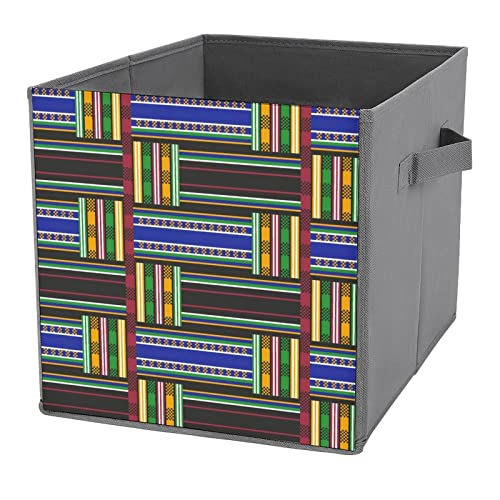 African Kente Tribal Collapsible Storage Bins Cubes Organizer Trendy Fabric Storage Boxes Inserts Cube Drawers 11 Inch