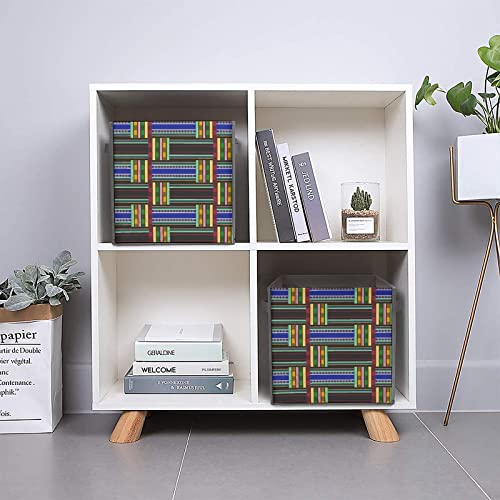 African Kente Tribal Collapsible Storage Bins Cubes Organizer Trendy Fabric Storage Boxes Inserts Cube Drawers 11 Inch