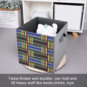 African Kente Tribal Collapsible Storage Bins Cubes Organizer Trendy Fabric Storage Boxes Inserts Cube Drawers 11 Inch