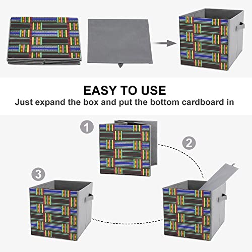 African Kente Tribal Collapsible Storage Bins Cubes Organizer Trendy Fabric Storage Boxes Inserts Cube Drawers 11 Inch