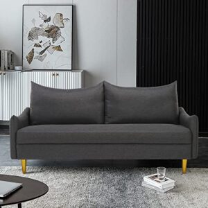 koihome polyester loveseat curved arms, sleeper two pillows, modern couch with tapered metal legs, upholstered 2-seater sofa for living, bedroom,office,waiting room, dark grey