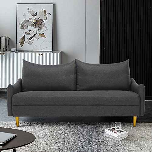 KoiHome Polyester Loveseat Curved Arms, Sleeper Two Pillows, Modern Couch with Tapered Metal Legs, Upholstered 2-Seater Sofa for Living, Bedroom,Office,Waiting Room, Dark Grey