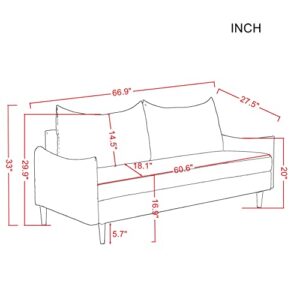 KoiHome Polyester Loveseat Curved Arms, Sleeper Two Pillows, Modern Couch with Tapered Metal Legs, Upholstered 2-Seater Sofa for Living, Bedroom,Office,Waiting Room, Dark Grey