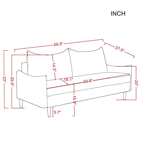 KoiHome Polyester Loveseat Curved Arms, Sleeper Two Pillows, Modern Couch with Tapered Metal Legs, Upholstered 2-Seater Sofa for Living, Bedroom,Office,Waiting Room, Dark Grey