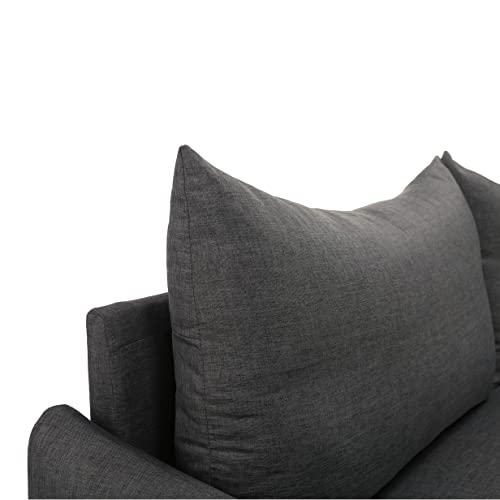 KoiHome Polyester Loveseat Curved Arms, Sleeper Two Pillows, Modern Couch with Tapered Metal Legs, Upholstered 2-Seater Sofa for Living, Bedroom,Office,Waiting Room, Dark Grey