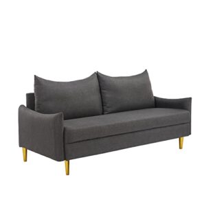 KoiHome Polyester Loveseat Curved Arms, Sleeper Two Pillows, Modern Couch with Tapered Metal Legs, Upholstered 2-Seater Sofa for Living, Bedroom,Office,Waiting Room, Dark Grey