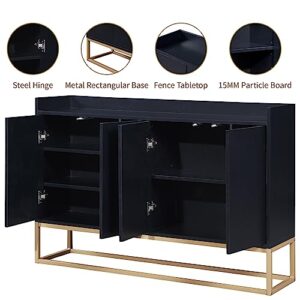 LUMISOL Modern Buffet Table Sideboard Cabinet Credenza, Living Room Cabinets Large Buffet Cabinet with Storage for Kitchen Dining Room, Black and Gold Buffet