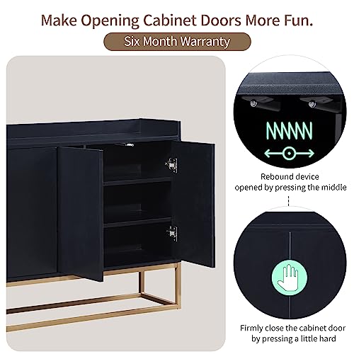 LUMISOL Modern Buffet Table Sideboard Cabinet Credenza, Living Room Cabinets Large Buffet Cabinet with Storage for Kitchen Dining Room, Black and Gold Buffet