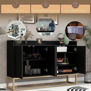 LUMISOL Modern Buffet Table Sideboard Cabinet Credenza, Living Room Cabinets Large Buffet Cabinet with Storage for Kitchen Dining Room, Black and Gold Buffet