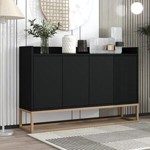 LUMISOL Modern Buffet Table Sideboard Cabinet Credenza, Living Room Cabinets Large Buffet Cabinet with Storage for Kitchen Dining Room, Black and Gold Buffet