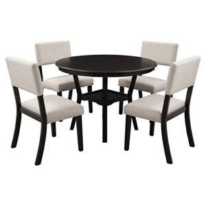 HYC 5 Piece Dining Set for 4, Upholstered Kitchen Furniture with Round-Table and 4-Padded Chairs, Espresso