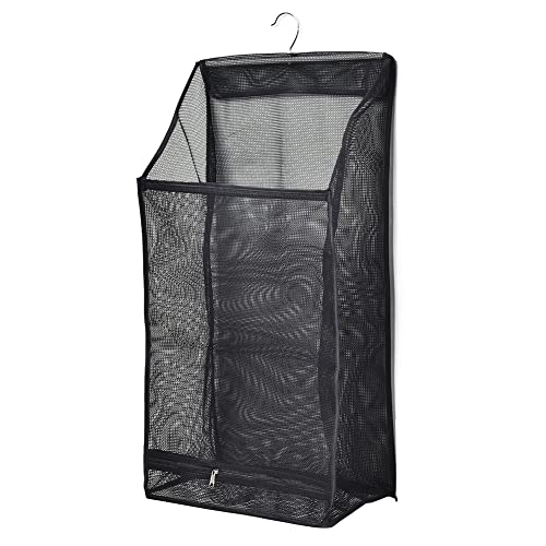 Mesh Laundry Hamper | Foldable Hanging Clothes Storage Basket - Machine Washable Door Hanging Laundry Bag with A Stainless Steel Hook for Cabin, College Dorm Use Huugy