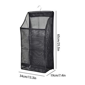 Mesh Laundry Hamper | Foldable Hanging Clothes Storage Basket - Machine Washable Door Hanging Laundry Bag with A Stainless Steel Hook for Cabin, College Dorm Use Huugy