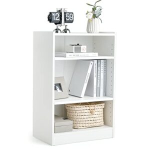 tangkula 3 tier bookcase, floor standing open bookshelf with 18-position adjustable shelves, anti-toppling device, modern multipurpose display storage organizer for living room study (white)