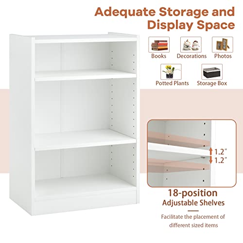 Tangkula 3 Tier Bookcase, Floor Standing Open Bookshelf with 18-Position Adjustable Shelves, Anti-toppling Device, Modern Multipurpose Display Storage Organizer for Living Room Study (White)