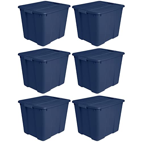 Sterilite 20 Gallon Stackable Plastic Storage Tote Container Bin with Latching Lid For Home and Garage Organization, Marine Blue (6 Pack)