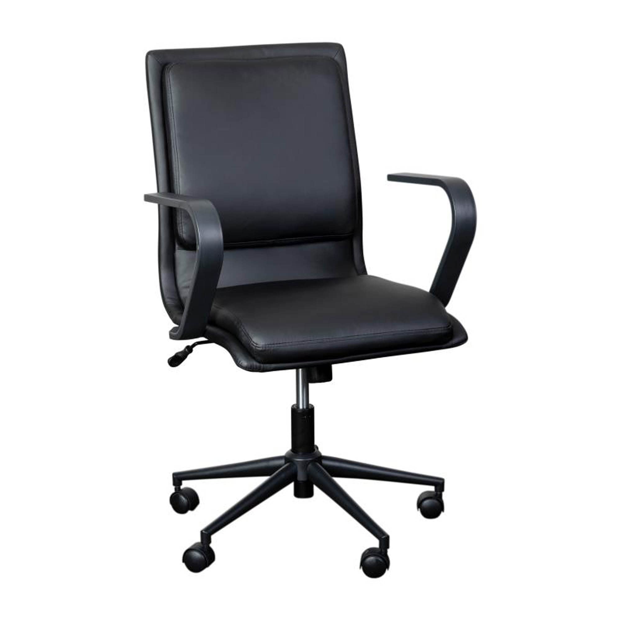 Flash Furniture James Mid-Back Designer Executive Office Chair - Black LeatherSoft Upholstery - Black Base and Arms - Height Adjustable 360° Swivel Seat