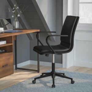 Flash Furniture James Mid-Back Designer Executive Office Chair - Black LeatherSoft Upholstery - Black Base and Arms - Height Adjustable 360° Swivel Seat