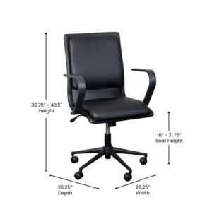 Flash Furniture James Mid-Back Designer Executive Office Chair - Black LeatherSoft Upholstery - Black Base and Arms - Height Adjustable 360° Swivel Seat