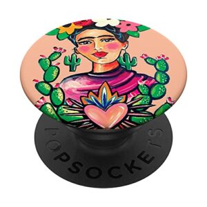 mexican girl with flowers (mexican art) popsockets swappable popgrip